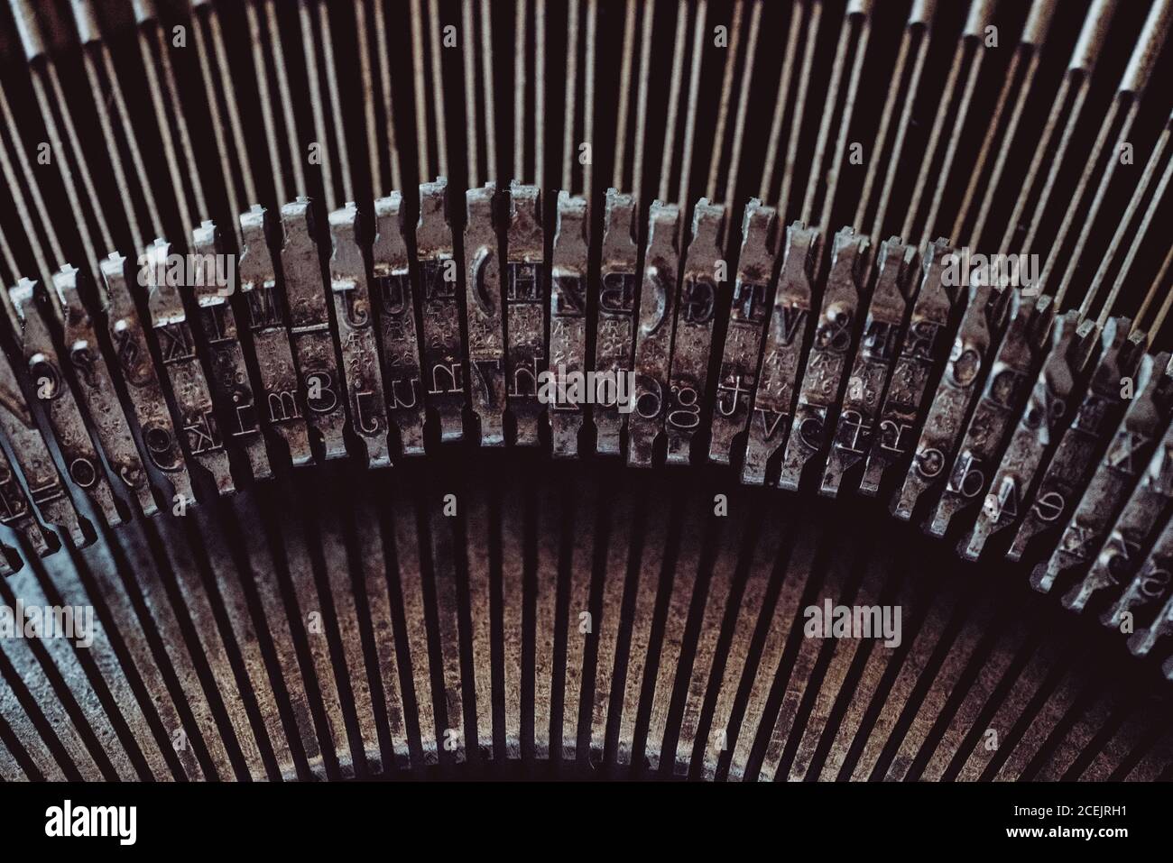Closeup shot of types and mechanism of retro typewriter Stock Photo - Alamy