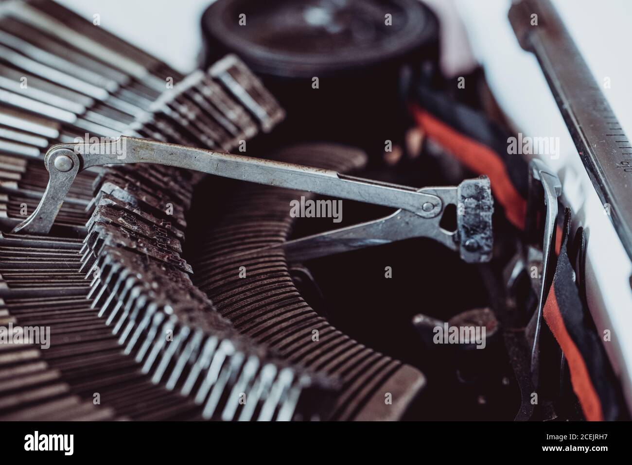 Closeup shot of types and mechanism of retro typewriter Stock Photo - Alamy