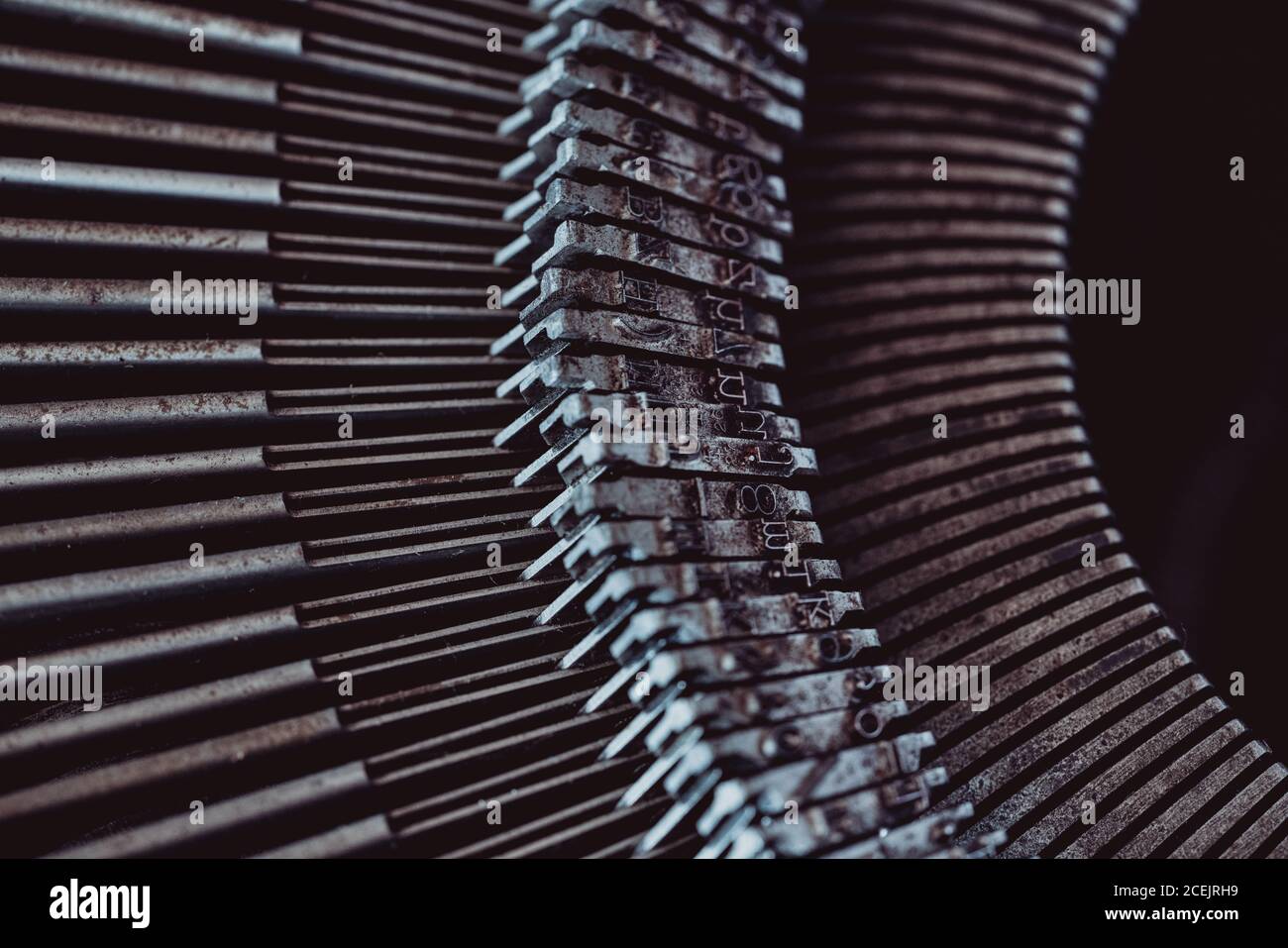 Closeup shot of types and mechanism of retro typewriter Stock Photo - Alamy