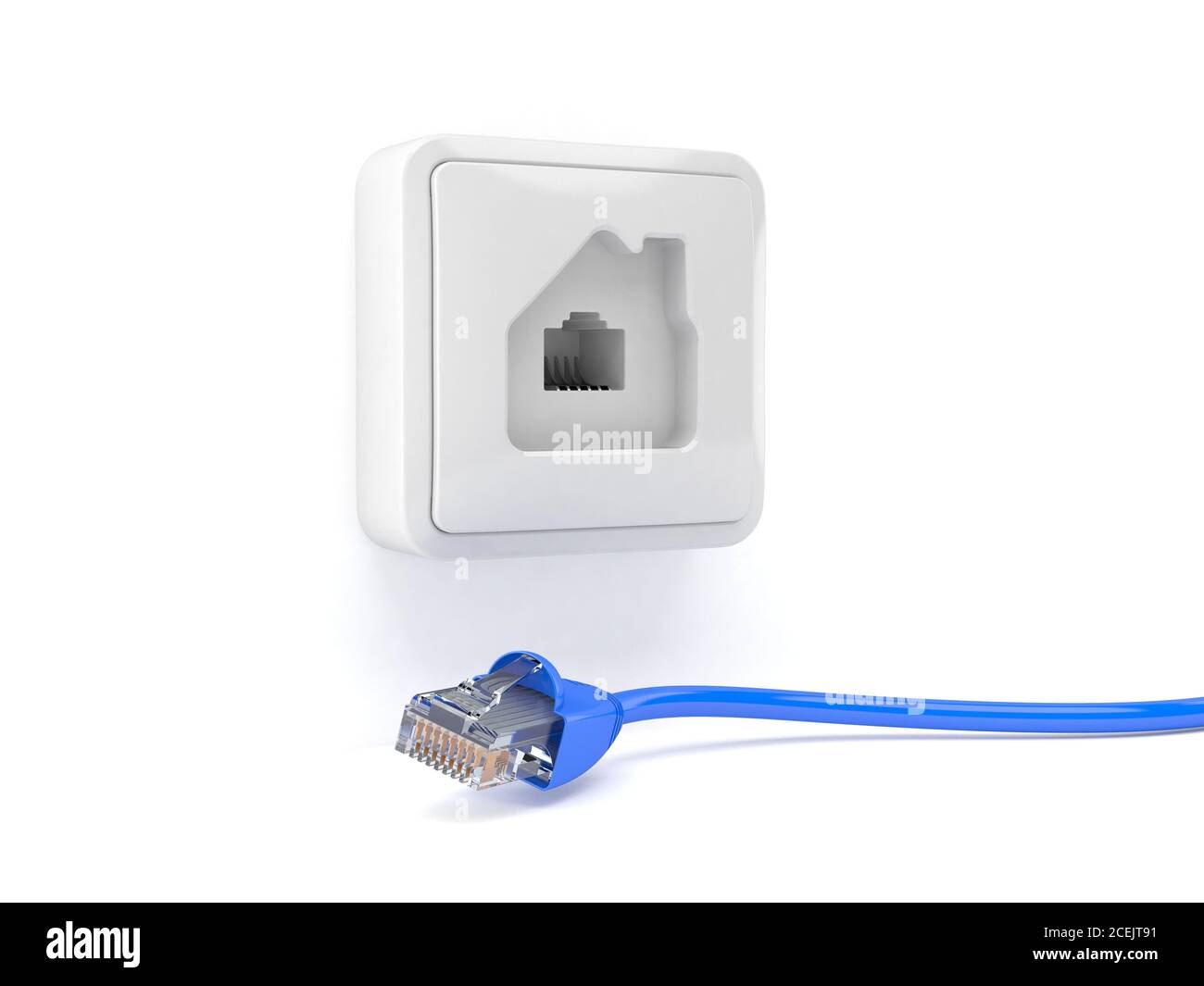 Network outlet in house shape with network plug isolated on white ...