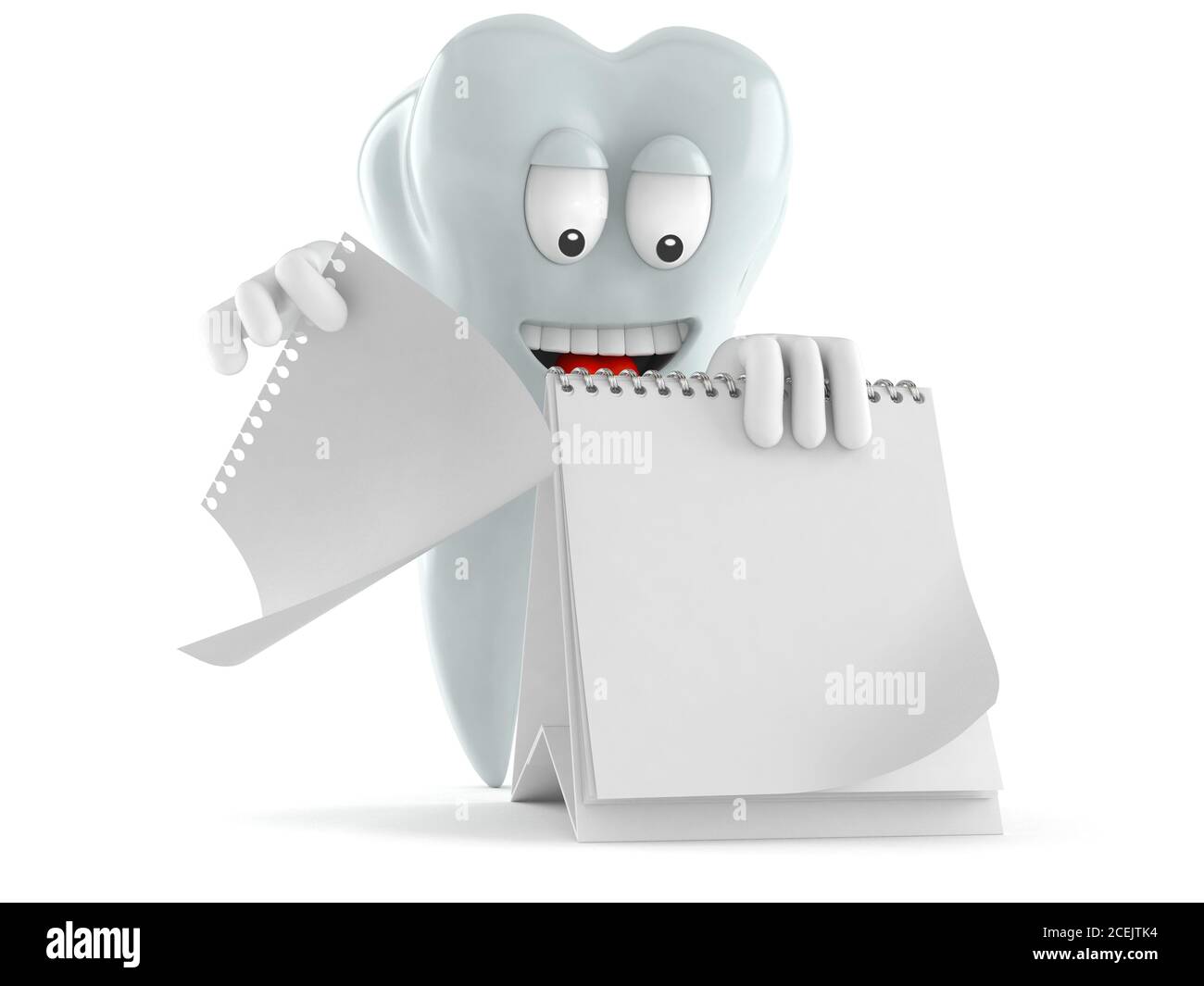 Tooth character with blank calendar isolated on white background Stock ...