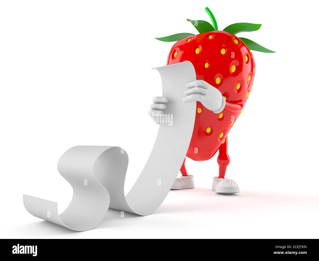 Strawberry character reading long list isolated on white background ...