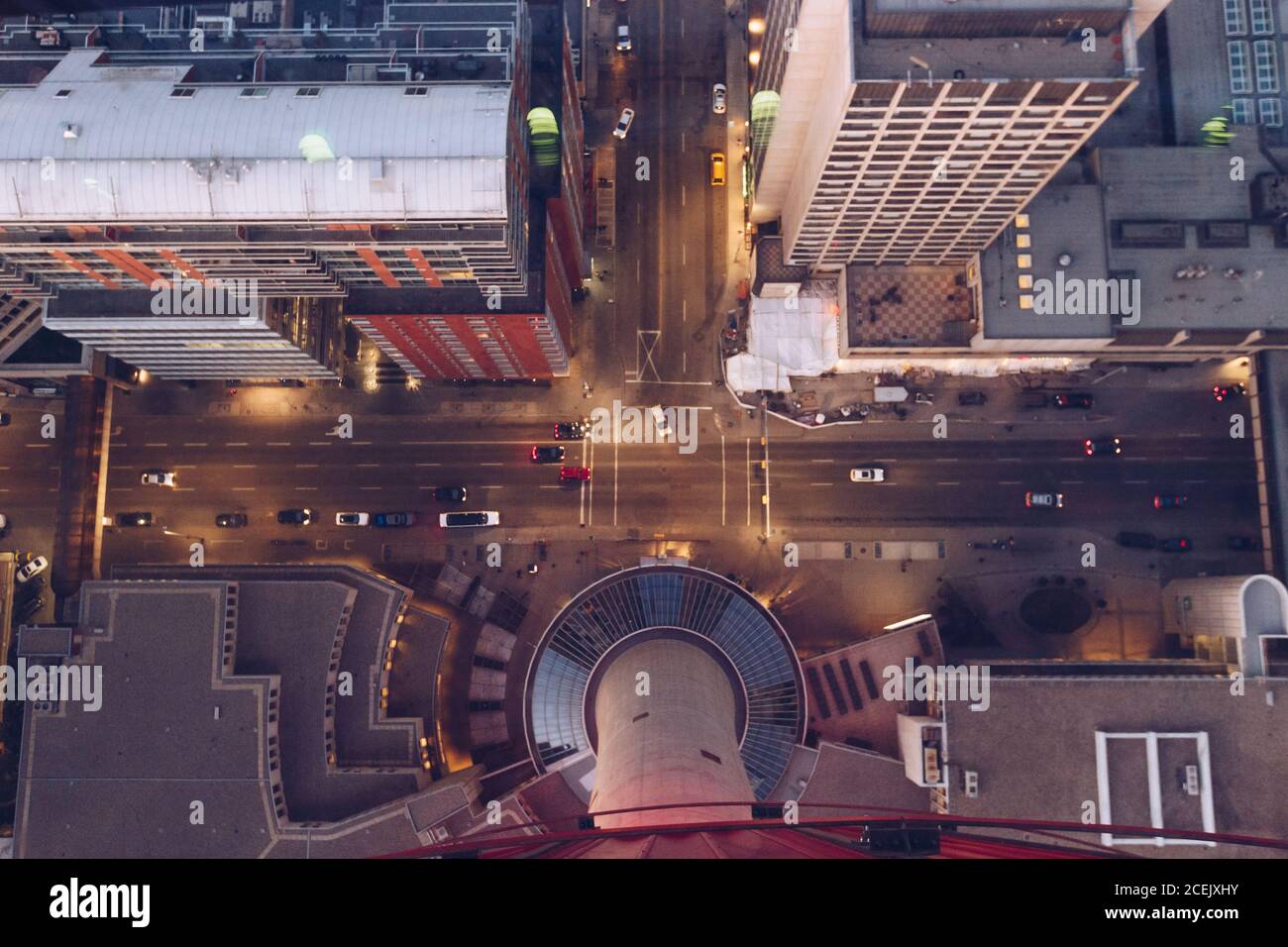 Shot taken from high viewpoint of modern and developing city in desk ...
