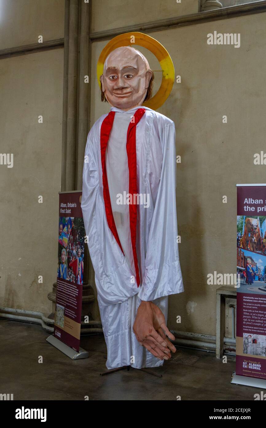 St Amphibalus puppet from the Alban Pilgrimage on display in St Albans ...