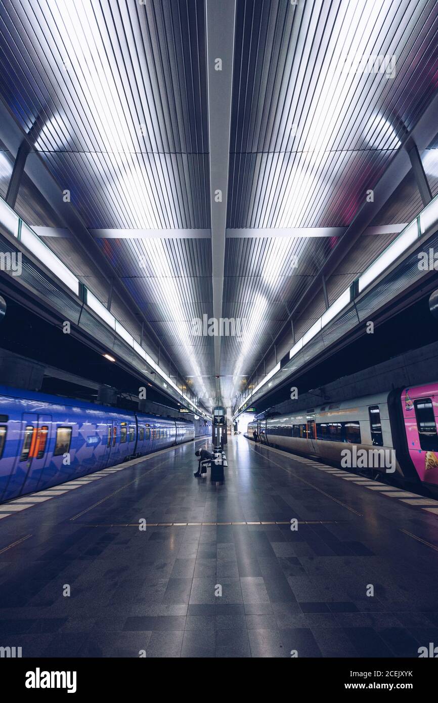 Design of contemporary metropolitan station with gray and metal ...