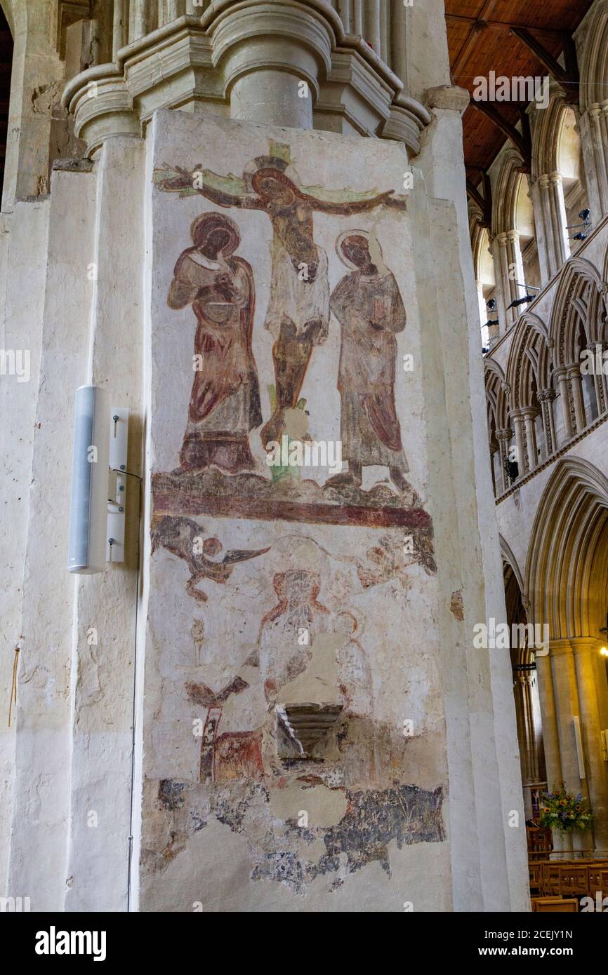 Jesus on the cross painting, one of the rare 12th century wall ...