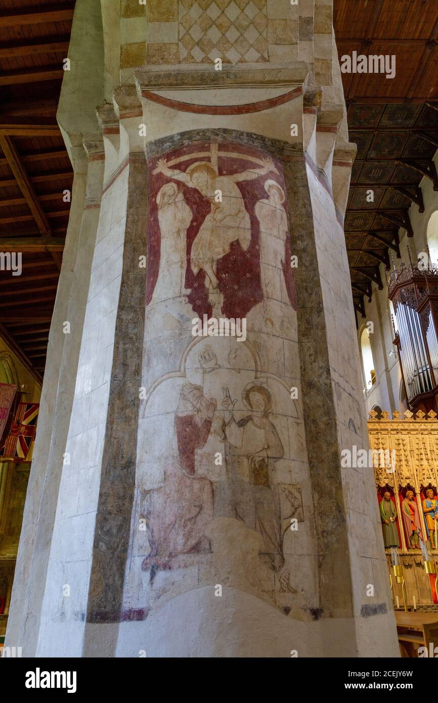 Jesus on the cross, one of the rare 12th century wall paintings in St ...