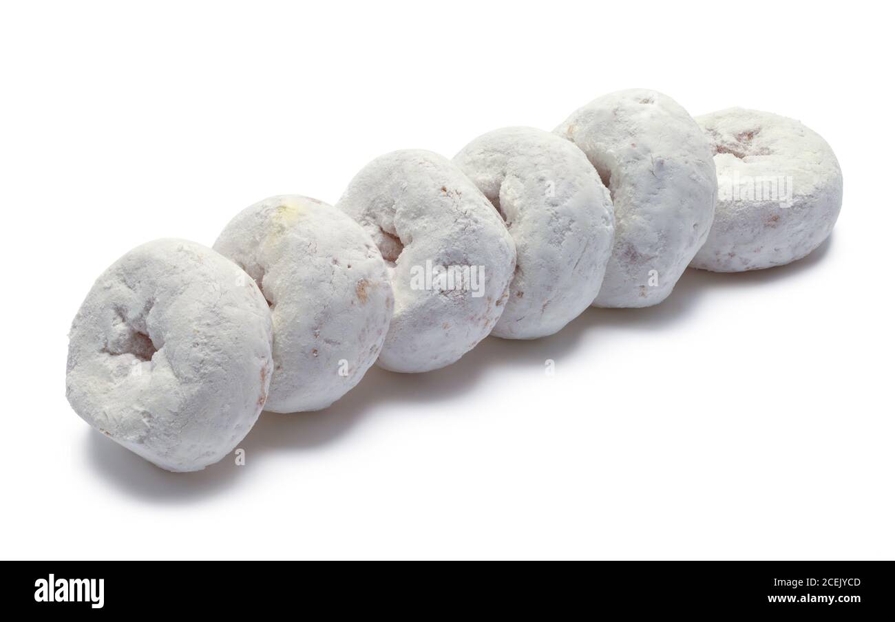 Row of Powdered Donuts Isolated on White Stock Photo - Alamy