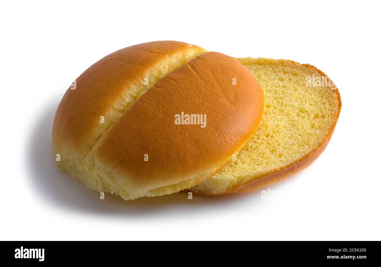 Empty Split Hamburger Bun Isolated on White Stock Photo - Alamy