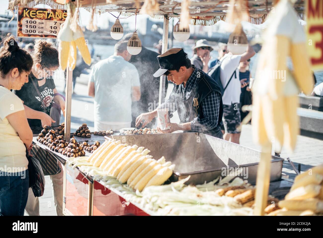 Istanbul, Turkey - July, 11 2018: Corn seller on the street Stock Photo ...