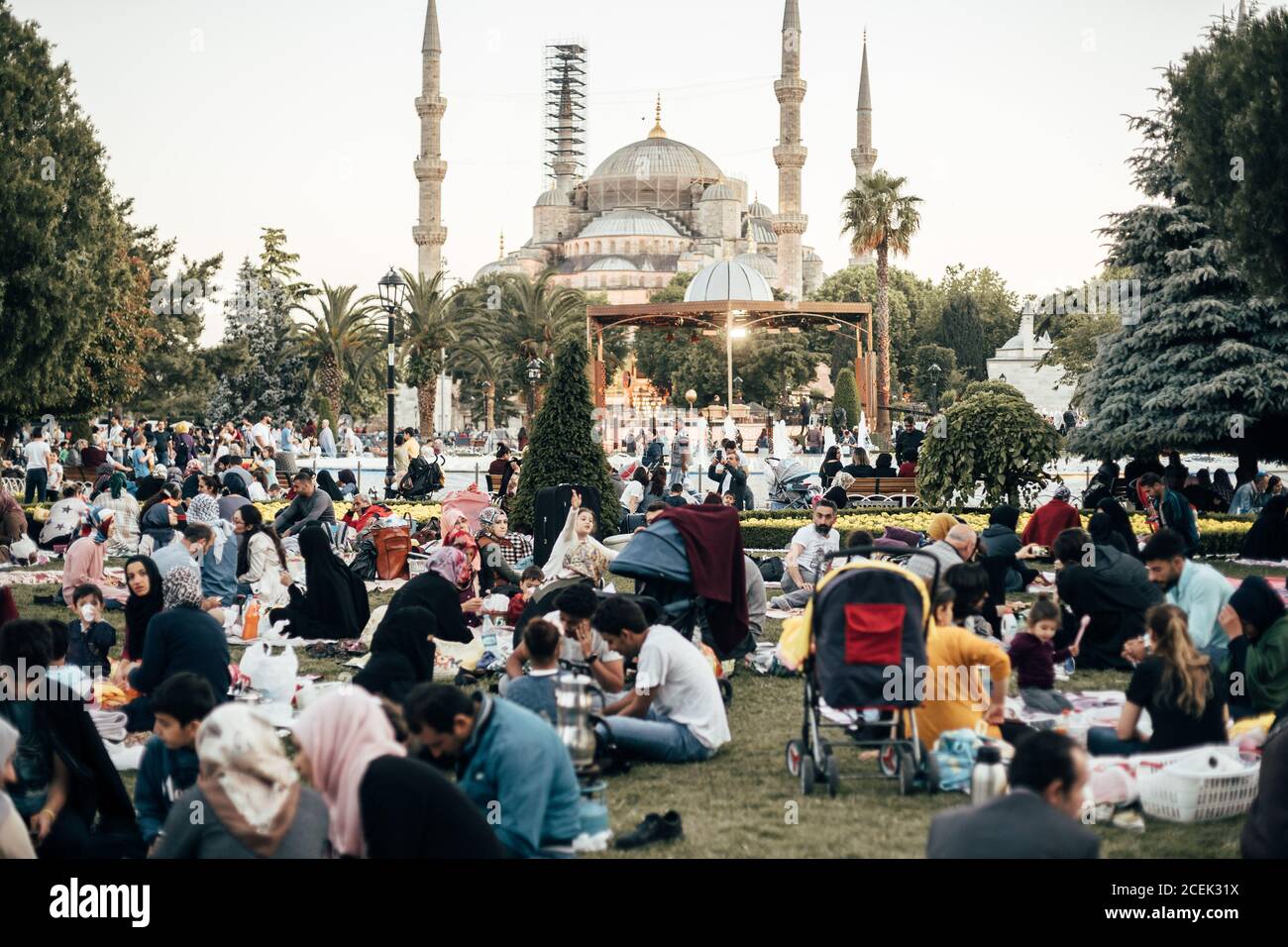 Istanbul, Turkey - August, 21 2018: crowded street and mosque in ...