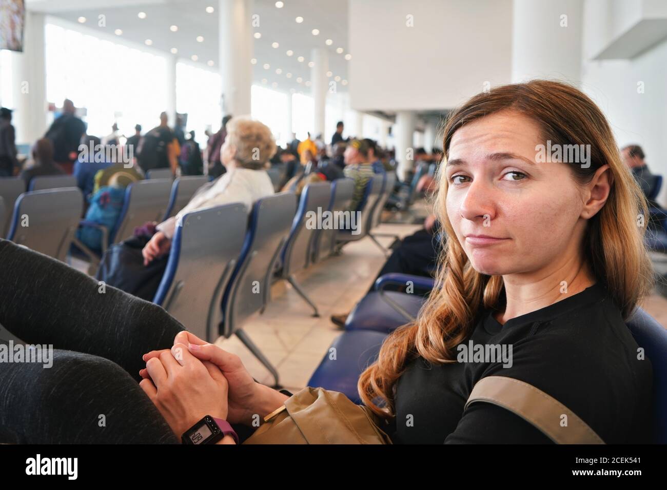 Airport woman traveler stress hi-res stock photography and images - Alamy