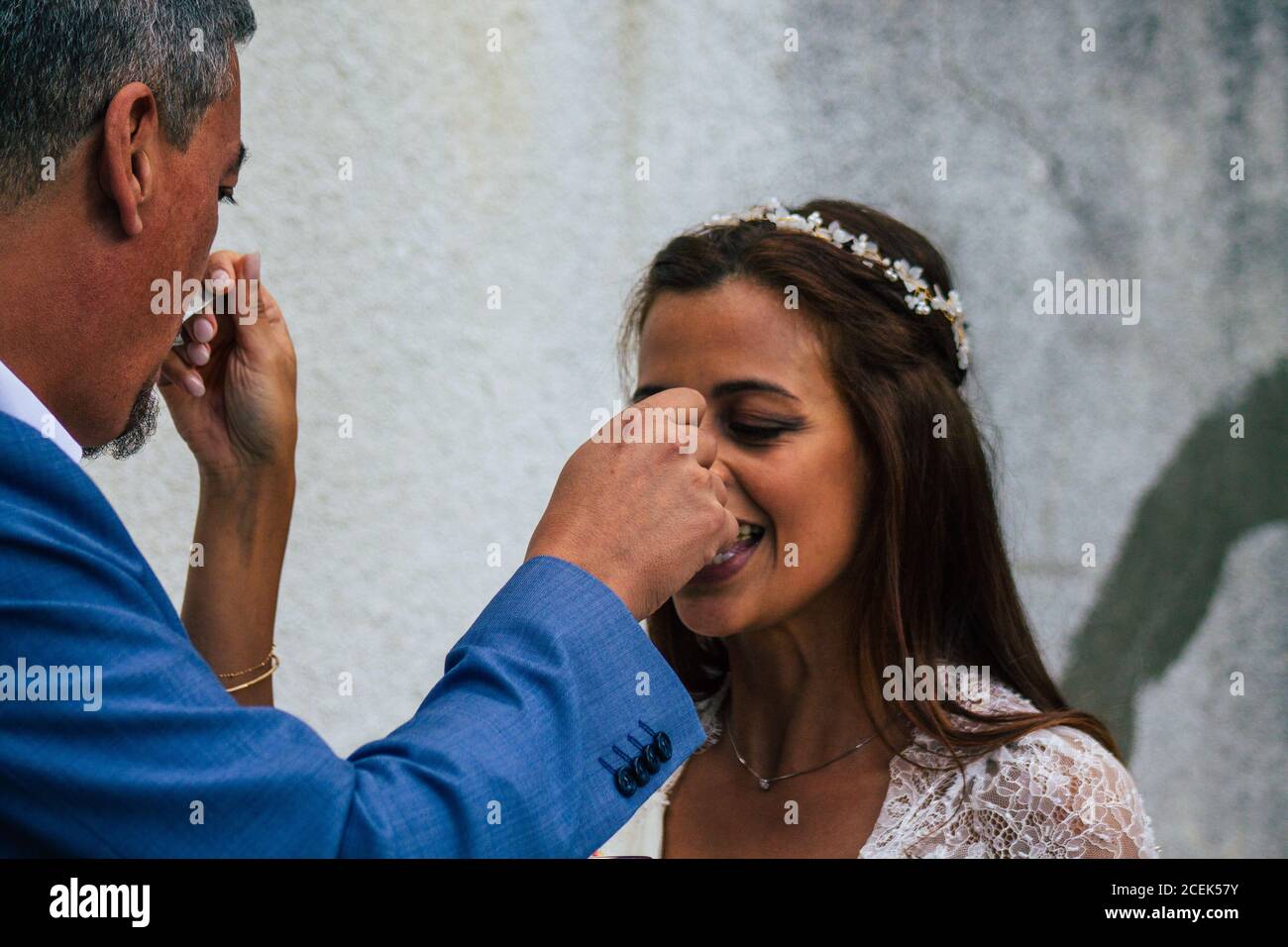 Reims France August 29, 2020 View of unidentified couple participating ...