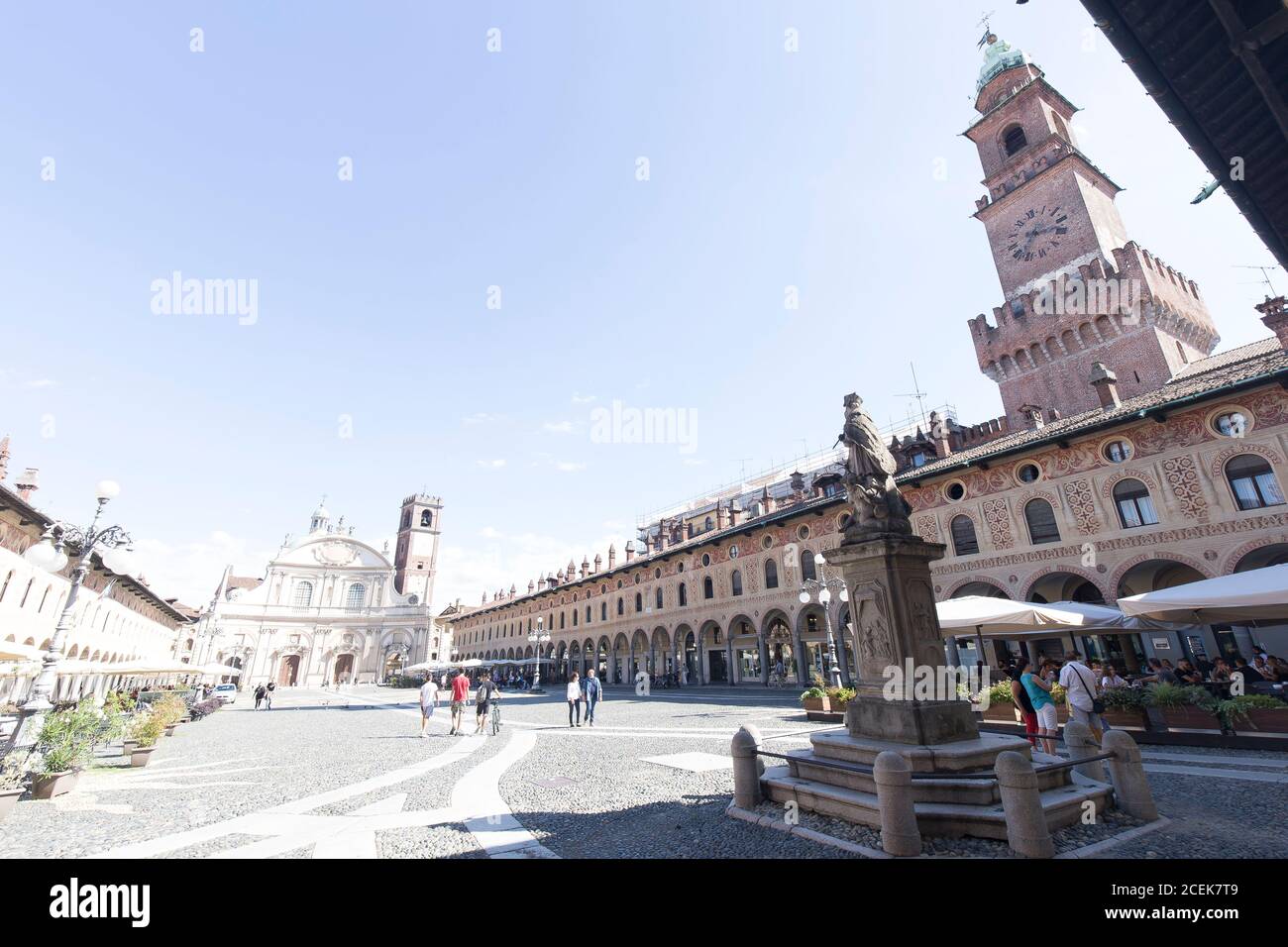 Vigevano, Italy - August 30, 2020: street view of the medieval main ...
