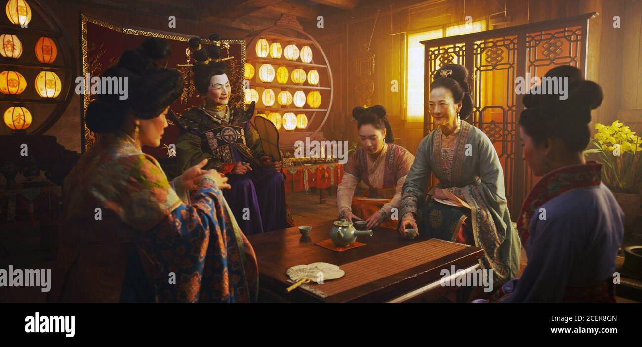 MULAN, beginning 2nd from left: CHENG Pei-Pei, TANG Xana, Rosalind Chao, LIU Yifei, 2020. © Walt ...