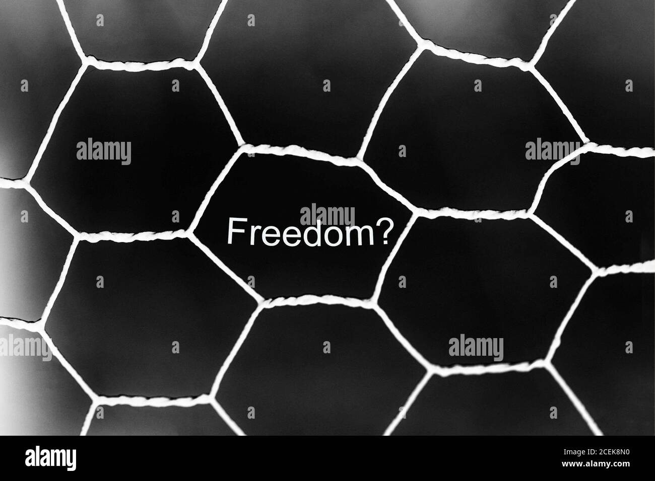 The word freedom in a steel fence. Black shabby background Stock Photo ...