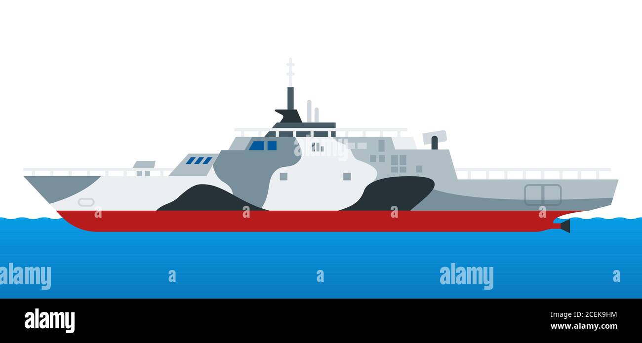 Amphibious assault war ship, helicopter landing ship vector Stock ...
