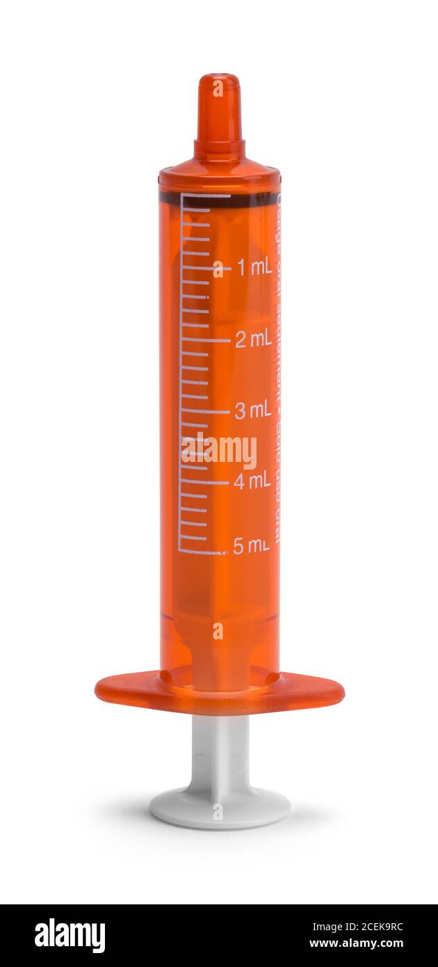 Orange Oral Syringe Isolated on White Background Stock Photo - Alamy