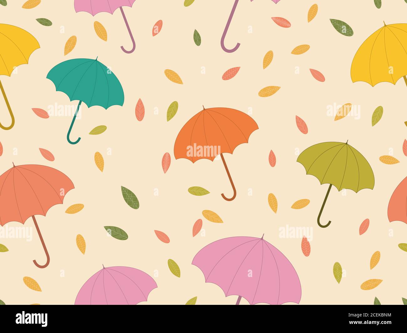 Autumn seamless pattern with umbrellas and leaves. Falling leaves, leaf ...