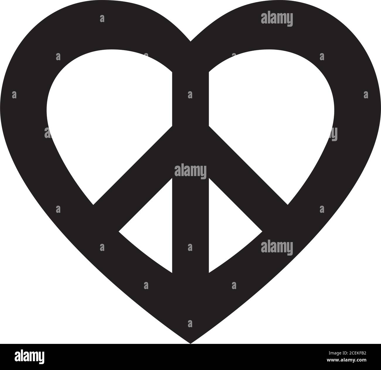 peace symbol in heart shape over white background, silhouette style ...