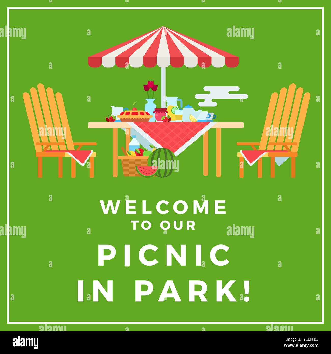 Image of a picnic in the park with text on a green background ...