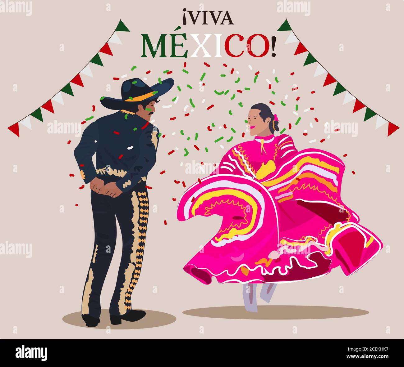 Couple dancing traditional mexican dance, and text in Spanish: Long ...
