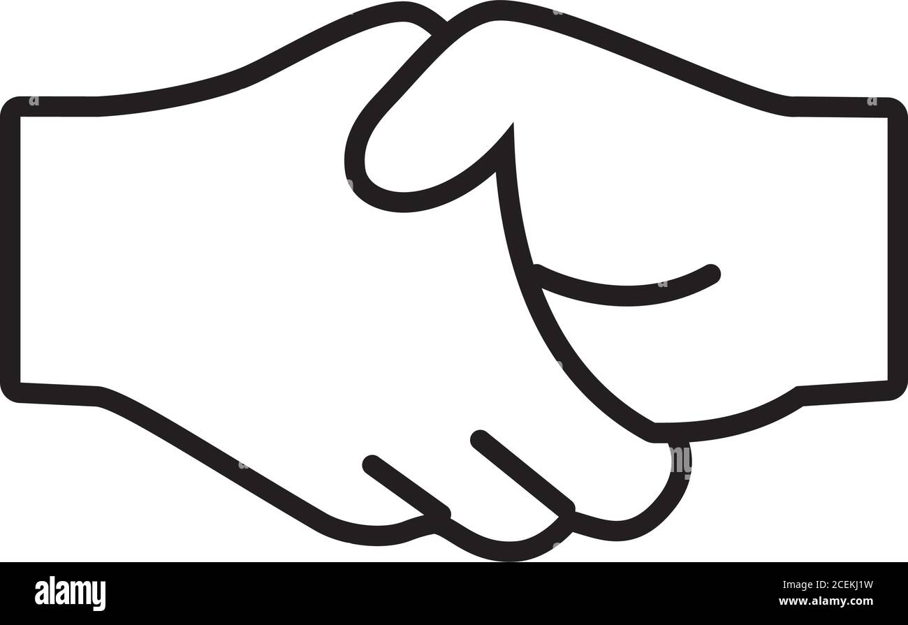 Two human hands shaking over white background, line style, vector ...