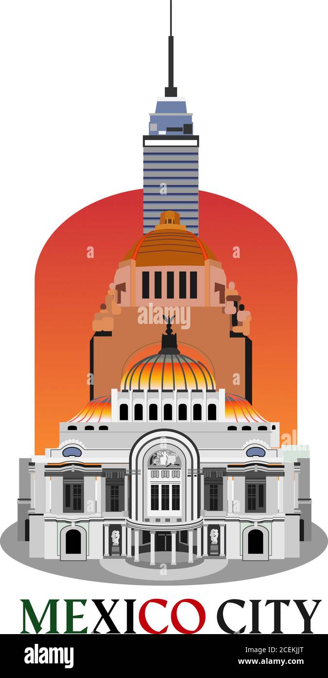 Mexico City iconic buildings collage illustration Stock Vector Image ...