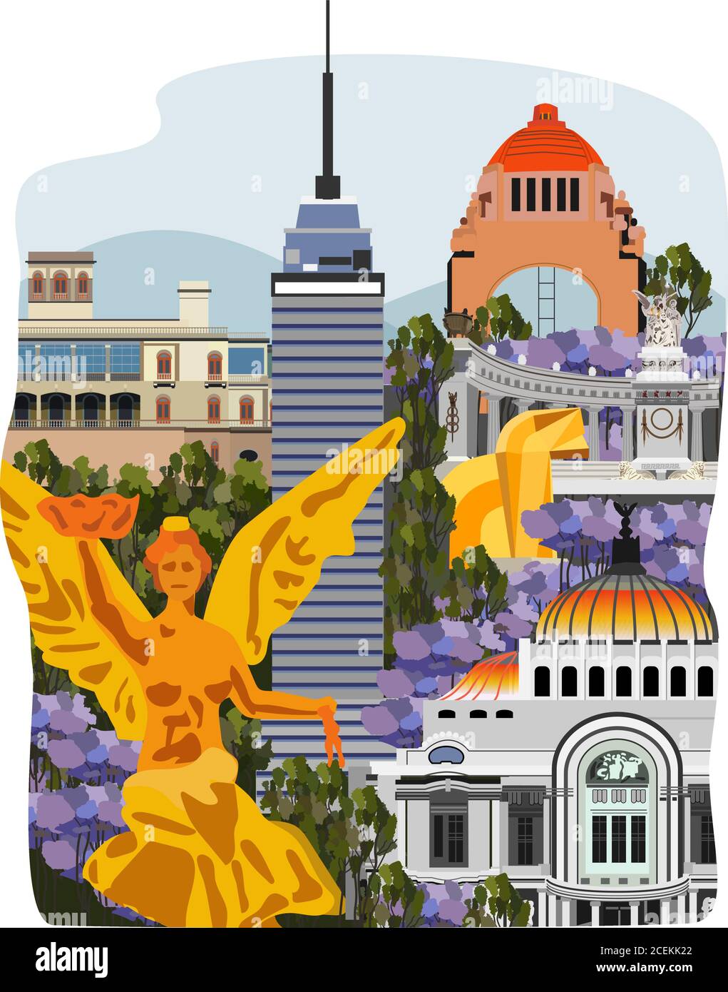 Mexico City iconic buildings collage illustration Stock Vector Image ...