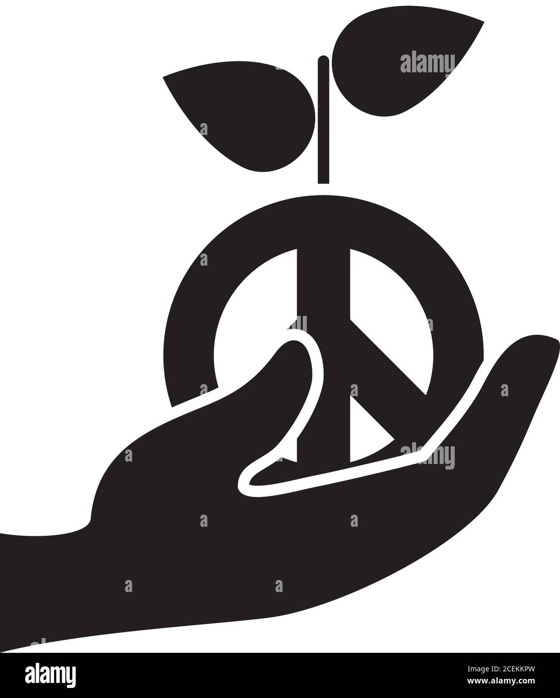 hand holding a peace plant icon over white background, silhouette style ...