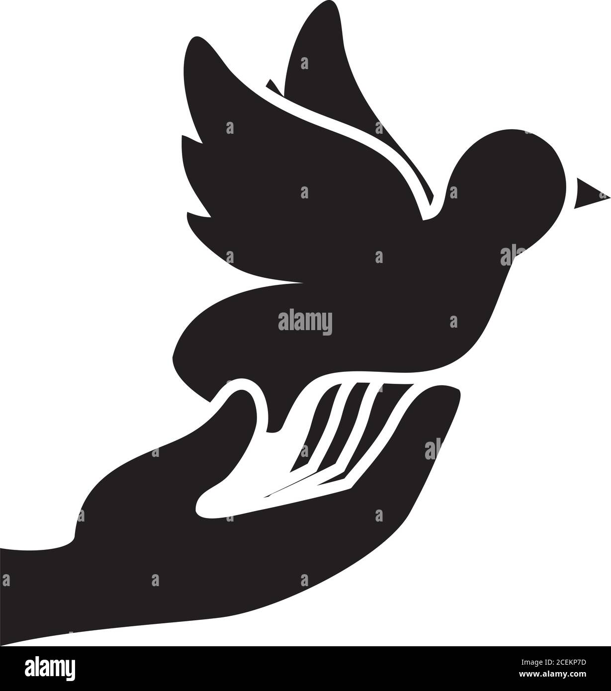 hand with peace dove icon over white background, silhouette style ...