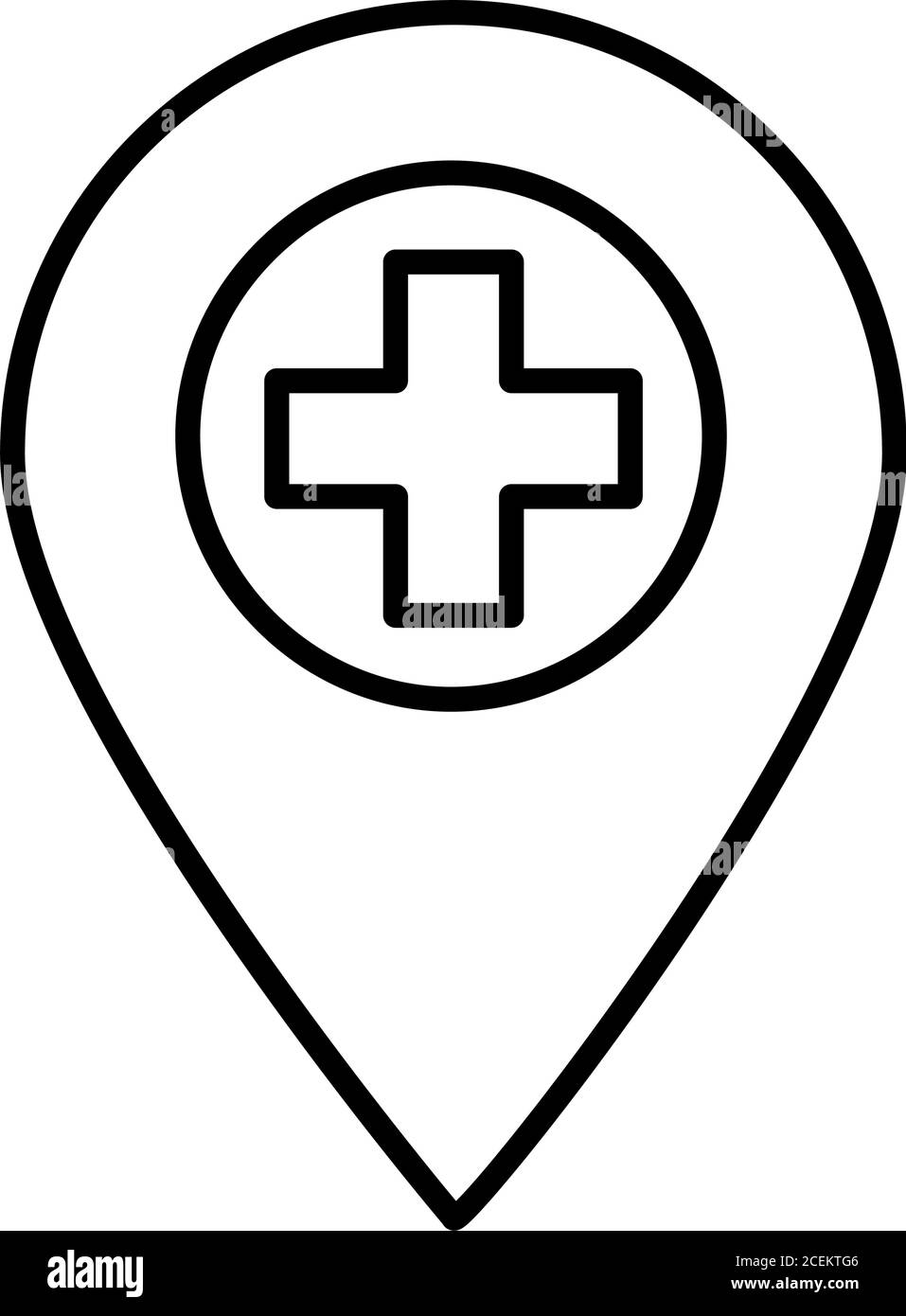 location pin with medical cross icon over white background, line style ...