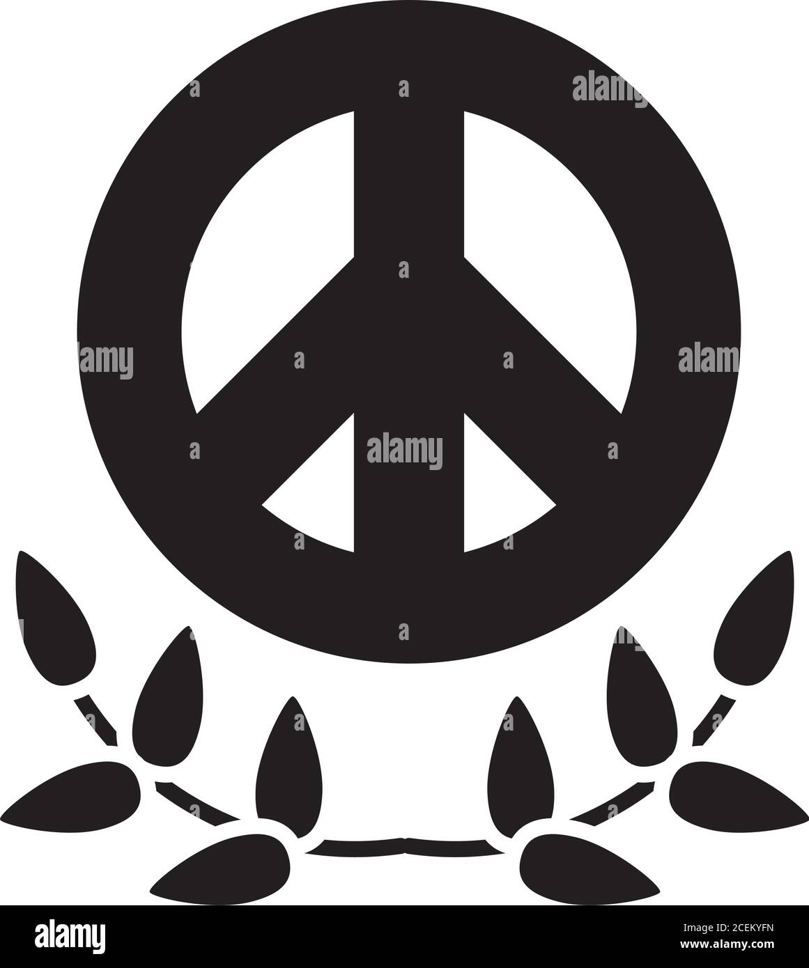 peace symbol and leaves wreath icon over white background, silhouette ...