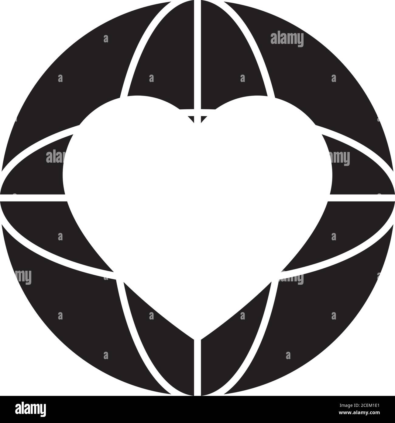 global sphere with heart shape icon over white background, silhouette ...