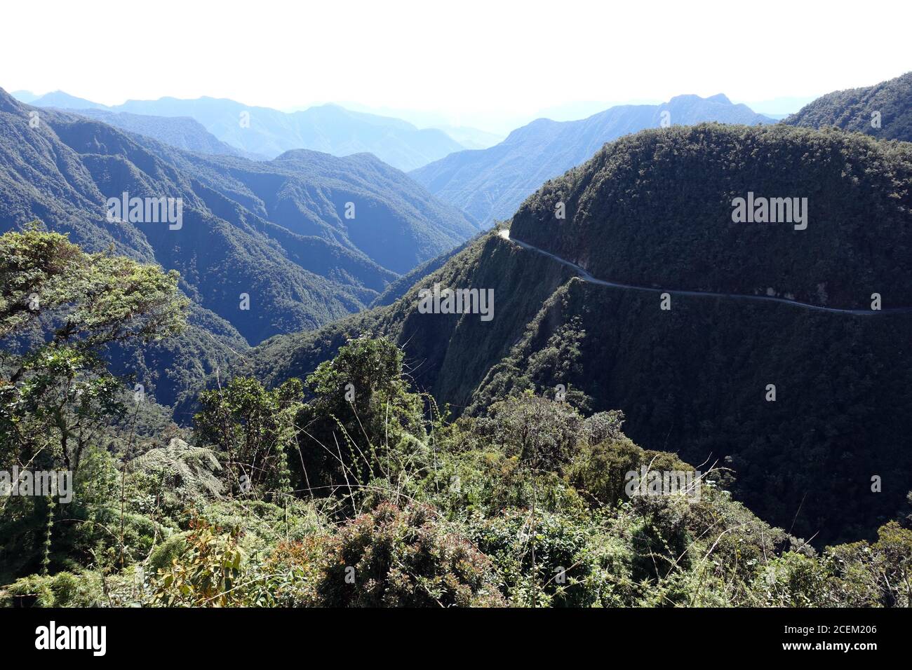 Bolivia Death Road - Downhill mountain Yungas Road panoramic view Stock ...