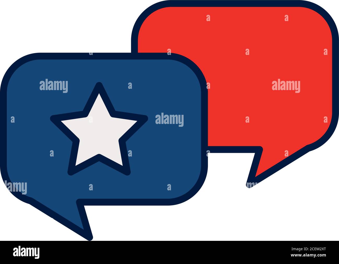 speech bubbles with star icon over white background, line and fill ...