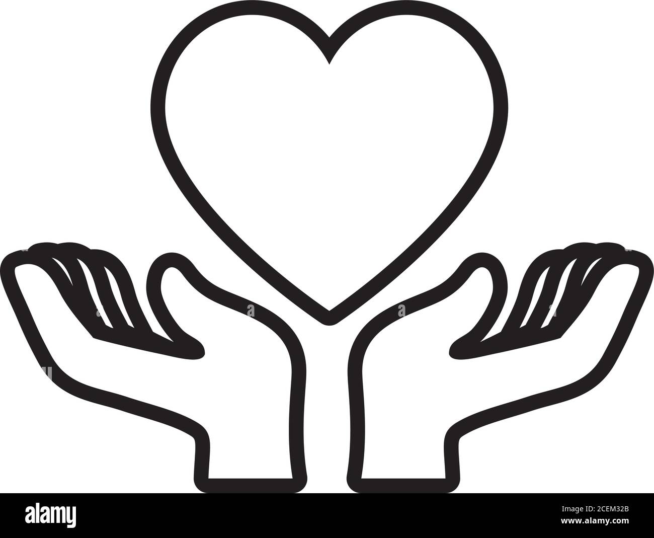 open hands with heart icon over white background, line style, vector ...
