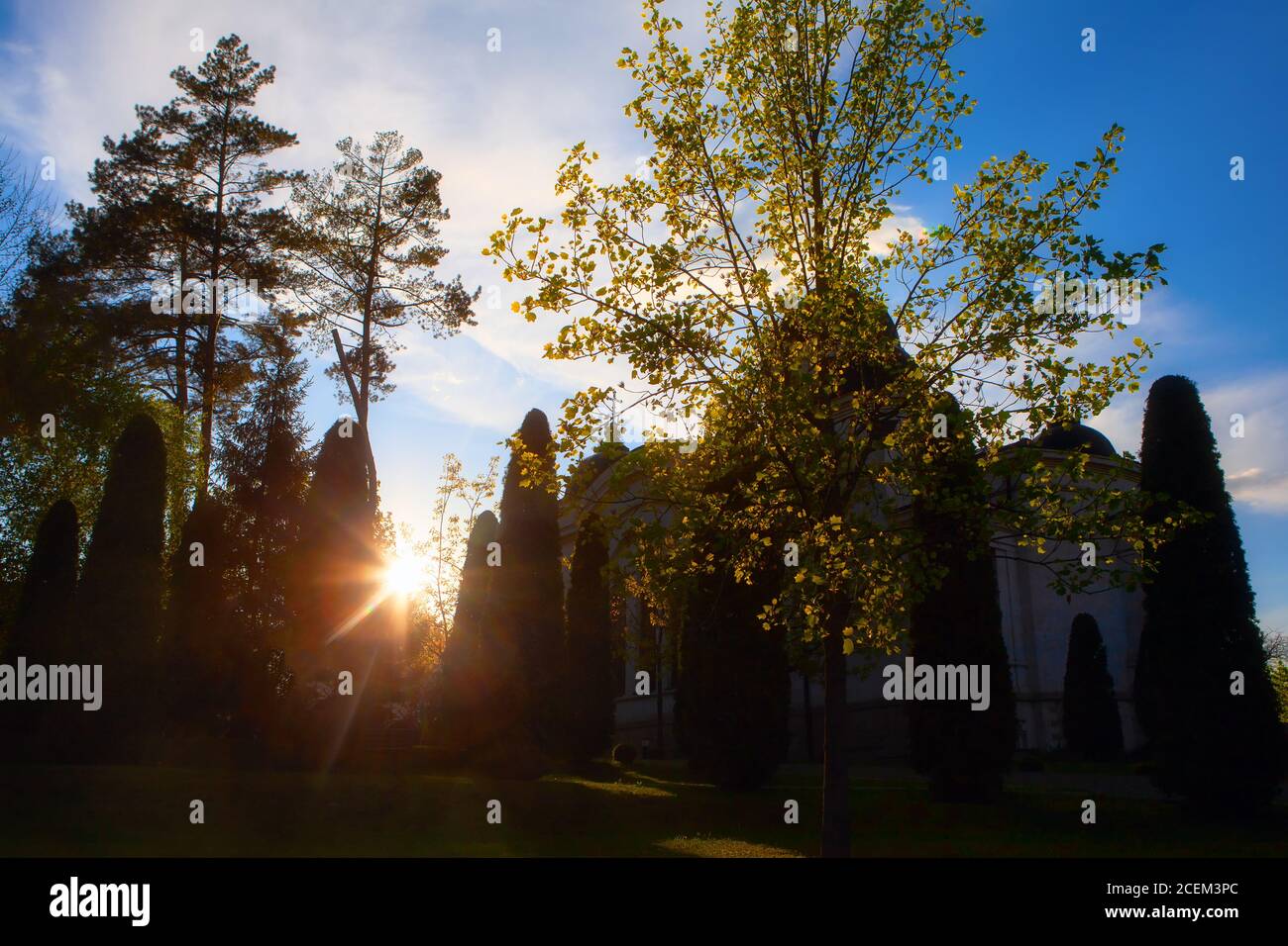 Monastery courtyard at sunset . Beautiful spiritual evening Stock Photo ...