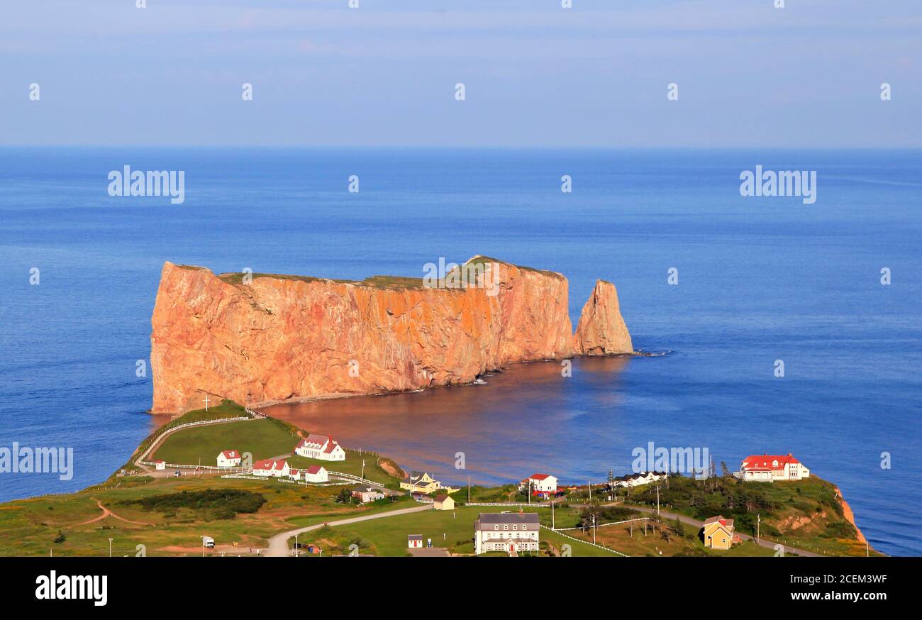 Percé Rock and village in Quebec, Canada Stock Photo - Alamy