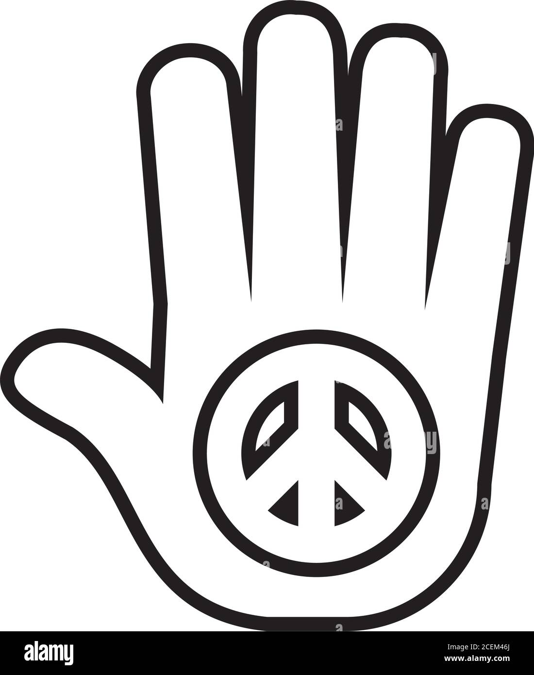 hand with peace symbol icon over white background, line style, vector ...