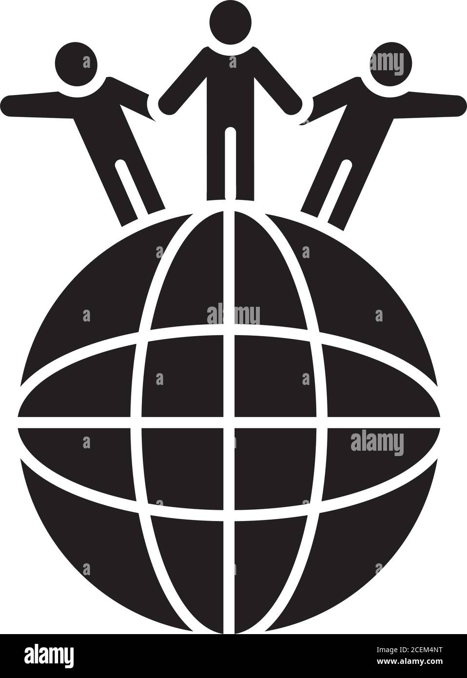 global sphere and pictogram people standing over white background ...