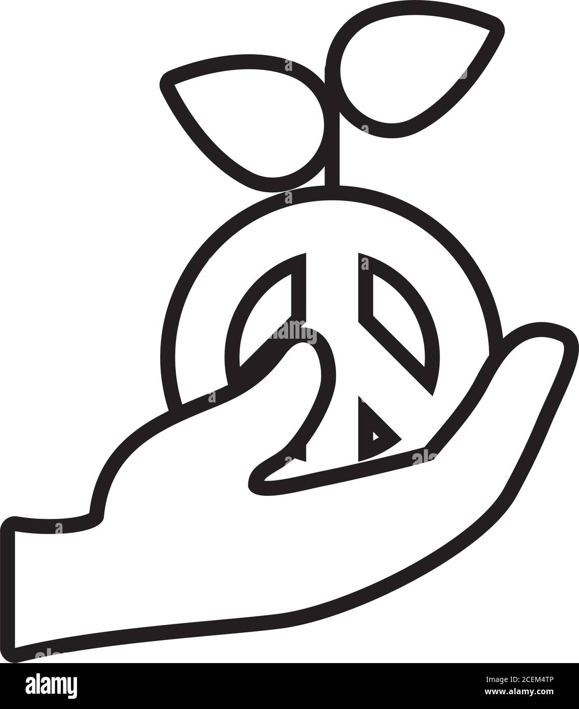 hand holding a peace plant icon over white background, line style ...