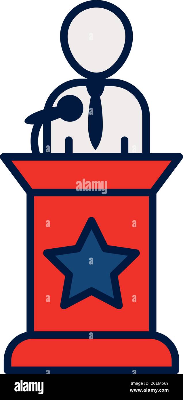 candidate for elections on the podium over white background, line and ...