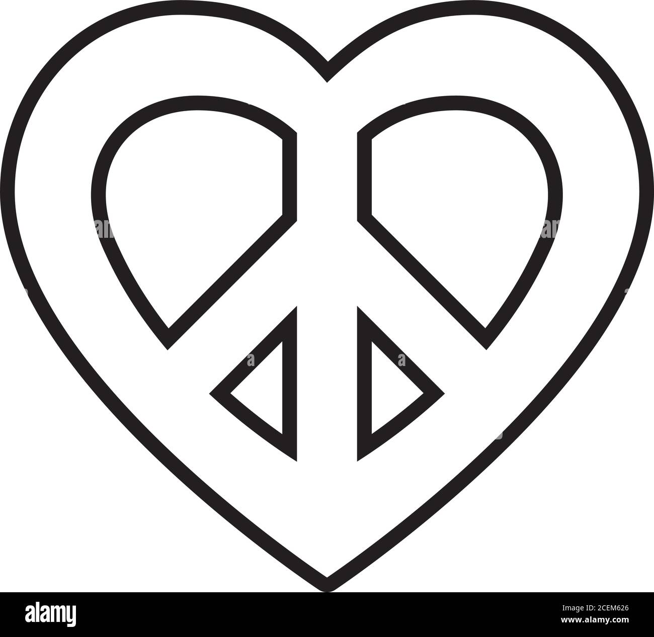 peace symbol in heart shape over white background, line style, vector ...
