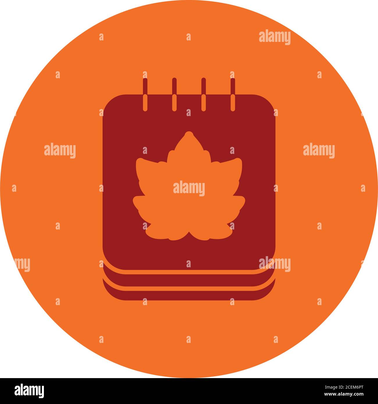 calendar with autumn leaf icon over white background, block style ...