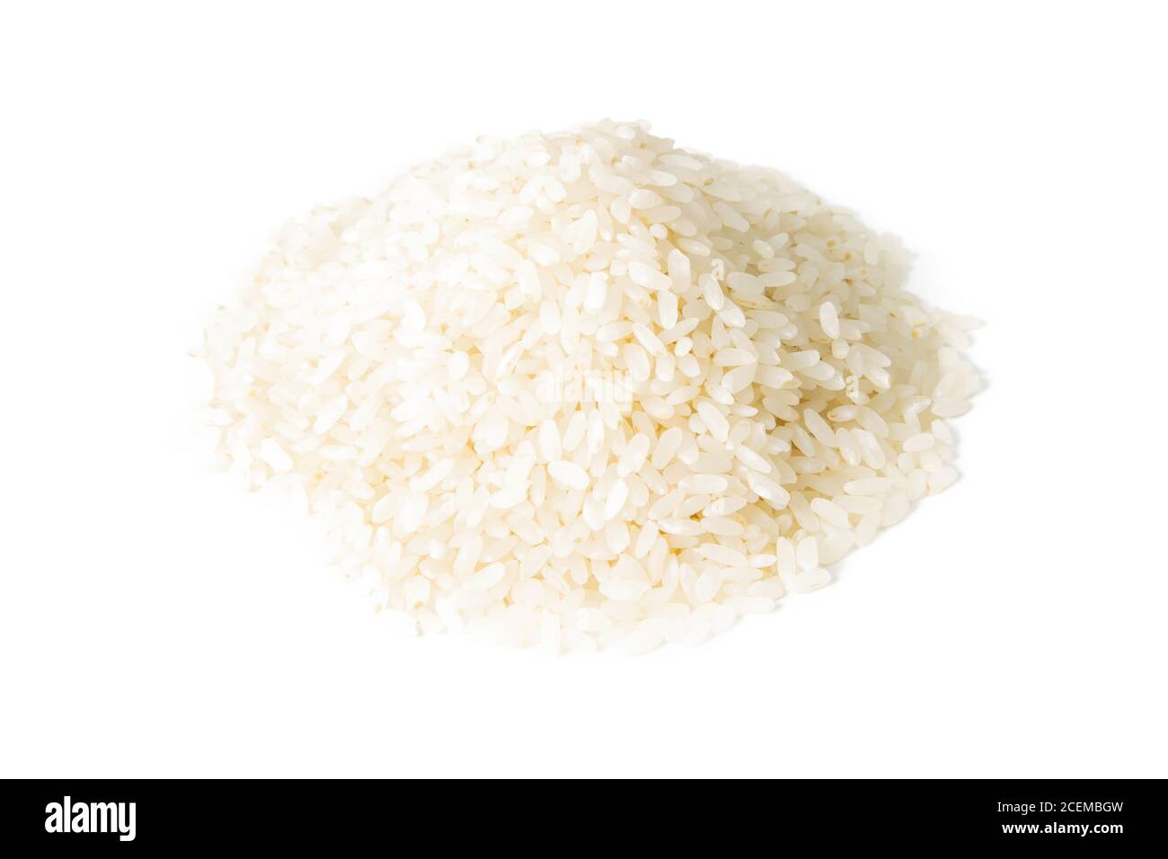 White round grain rice isolated on a white background. Front views ...
