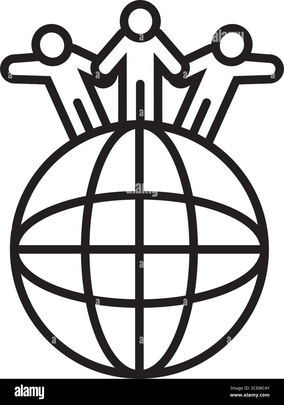global sphere and pictogram people standing over white background, line ...