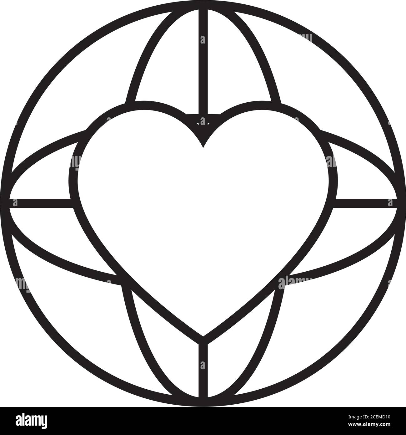 global sphere with heart shape icon over white background, line style ...