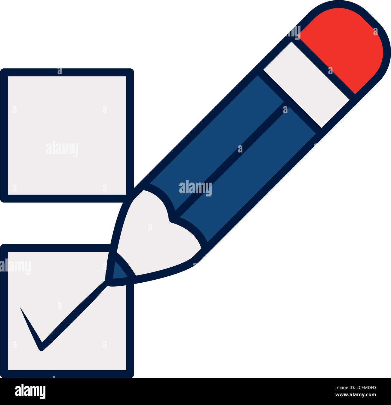 pencil drawing check mark in check box over white background, line and ...