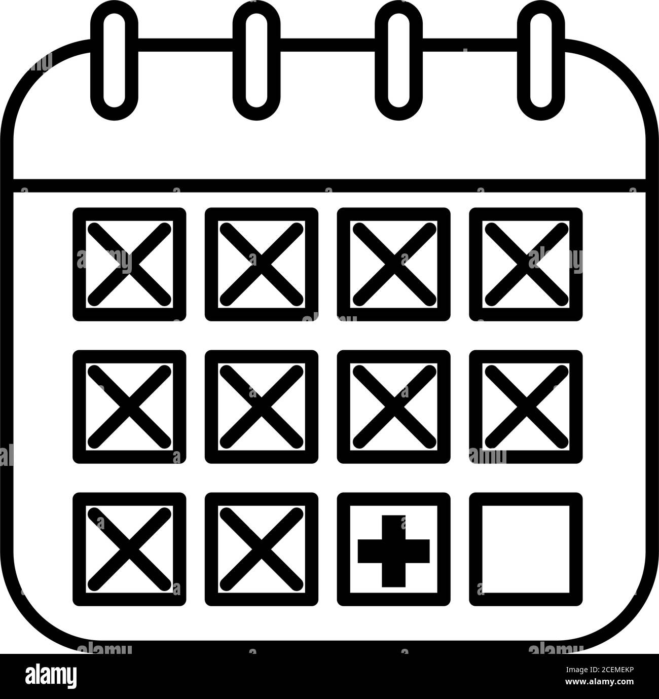 calendar with medical cross icon over white background, line style ...